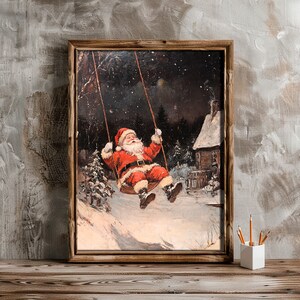 Santa Swing Print, Printable Vintage Christmas Wall Art, Funny Swinging ...