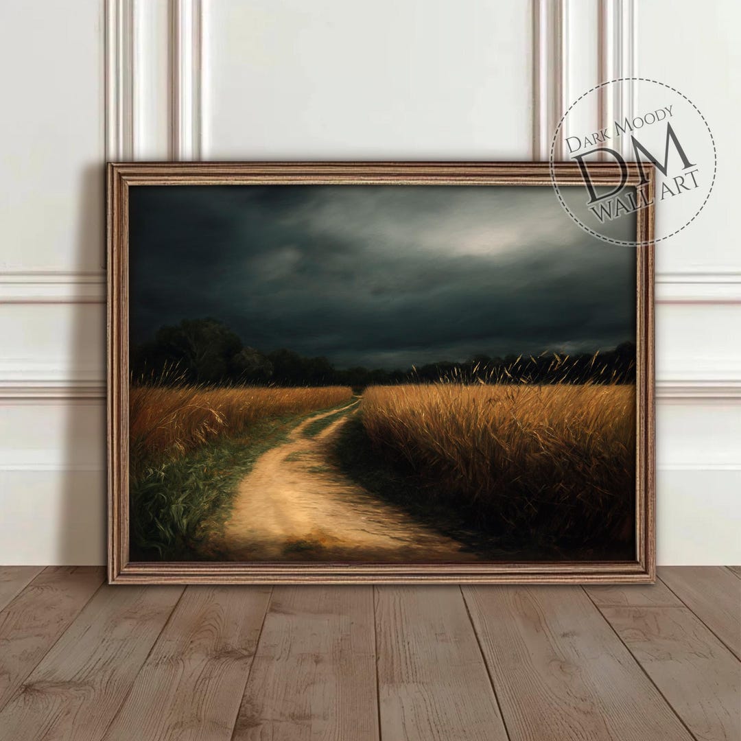 Path Through Wheat Field at Dusk, Printable Dark Moody Wall Art, Rustic ...