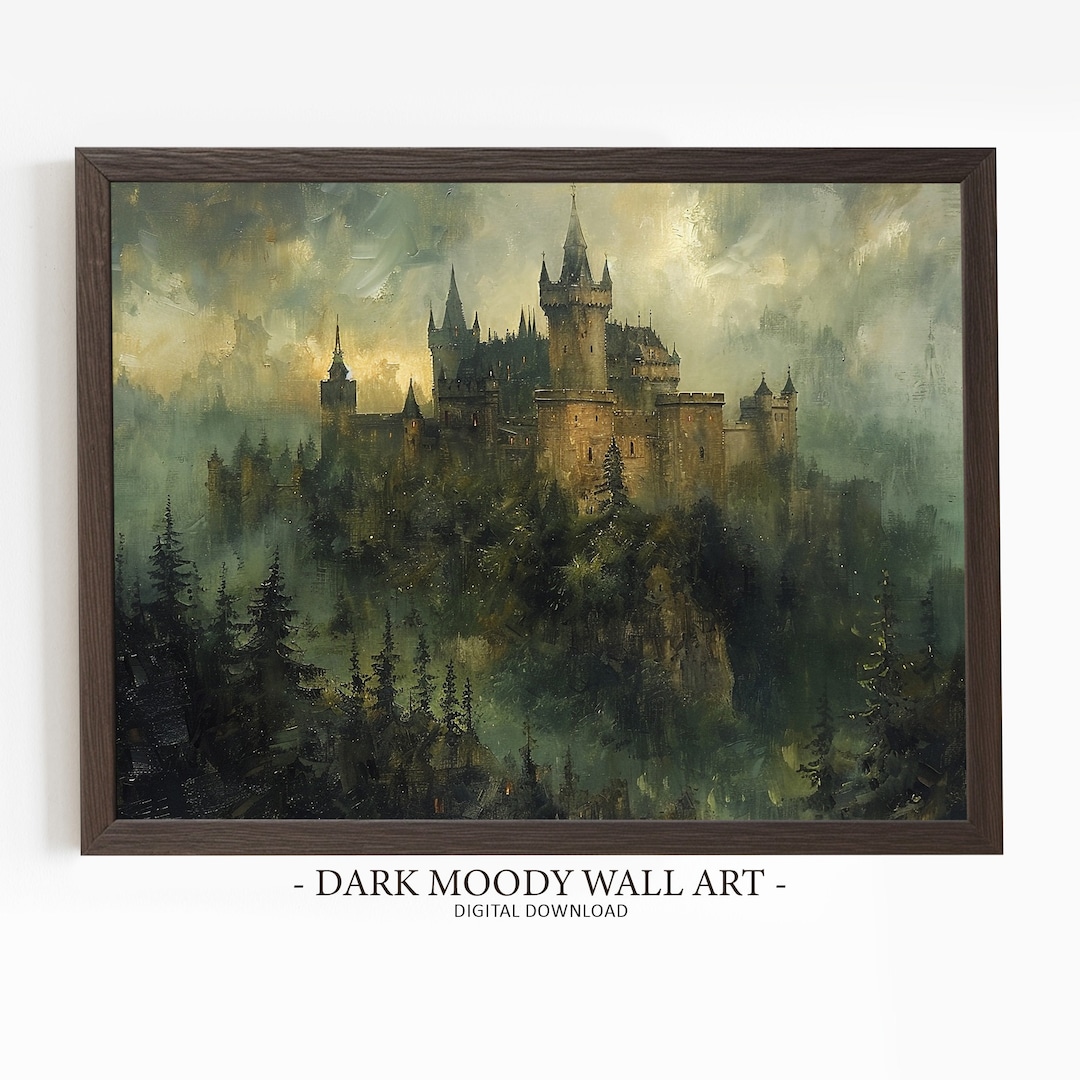 Gothic Castle Printable Wall Art, Dark Medieval Fortress Print, Digital ...