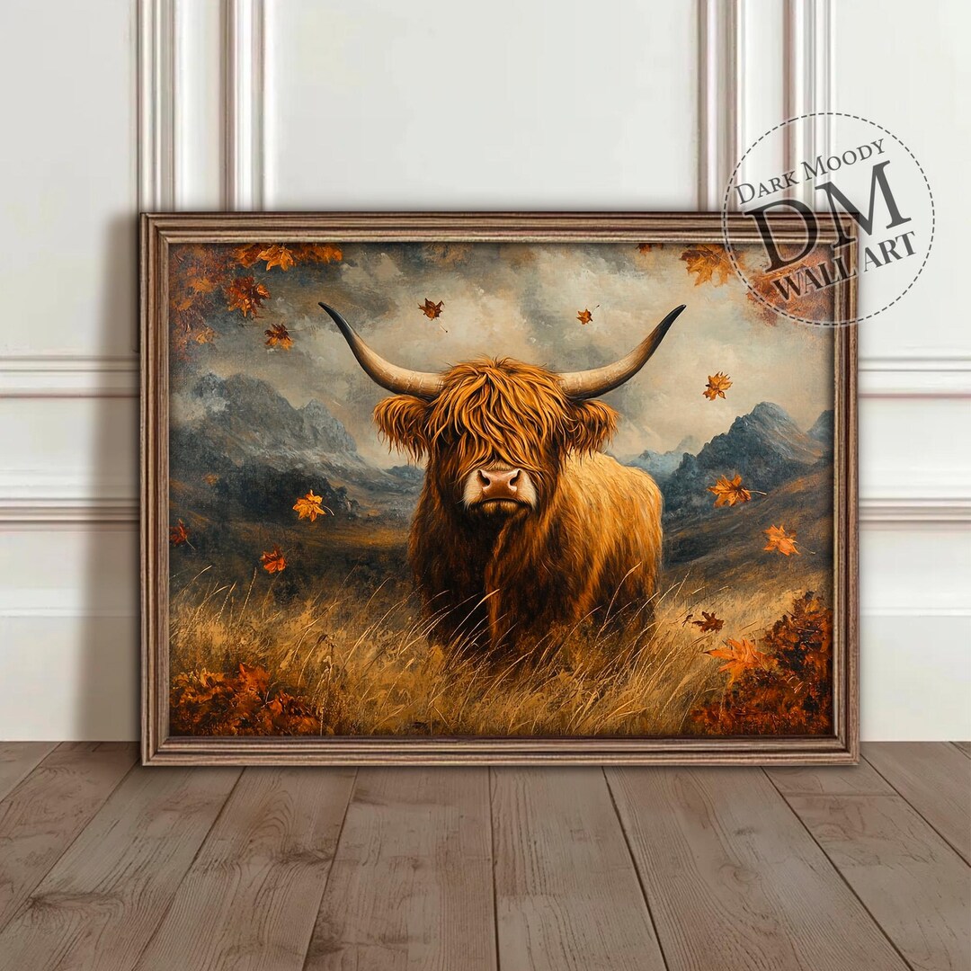 Highland Cow Autumn Printable Wall Art, Moody Rustic Farmhouse Decor ...