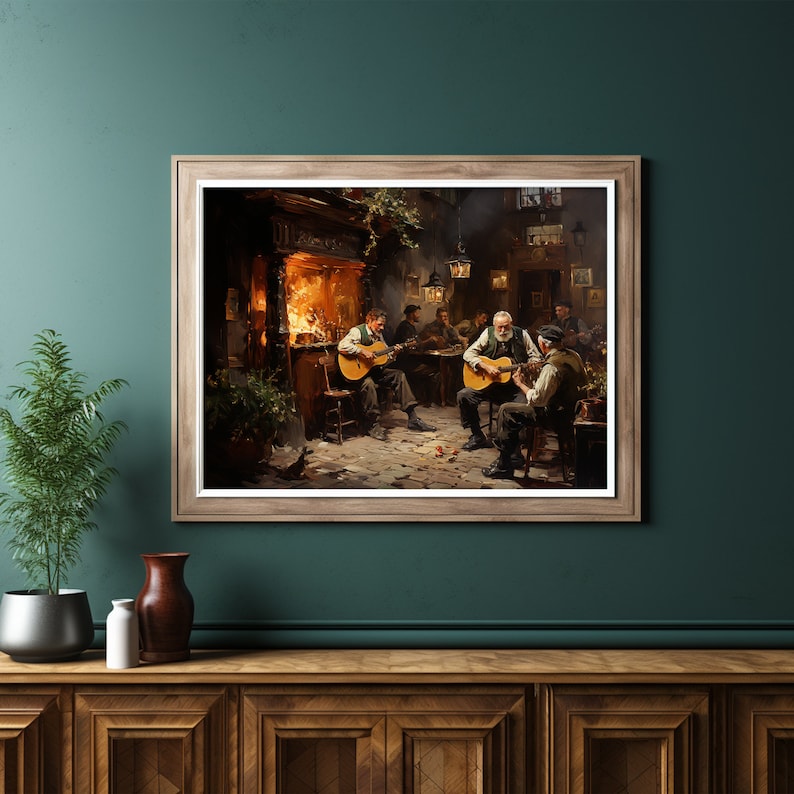Irish Pub Scene Printable Wall Art, Rustic Music Tavern Print, Vintage ...
