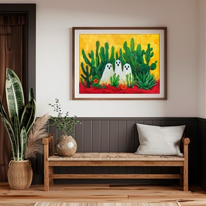 Mexican Ghost Painting Mexican Wall Art Halloween Cactus Print ...