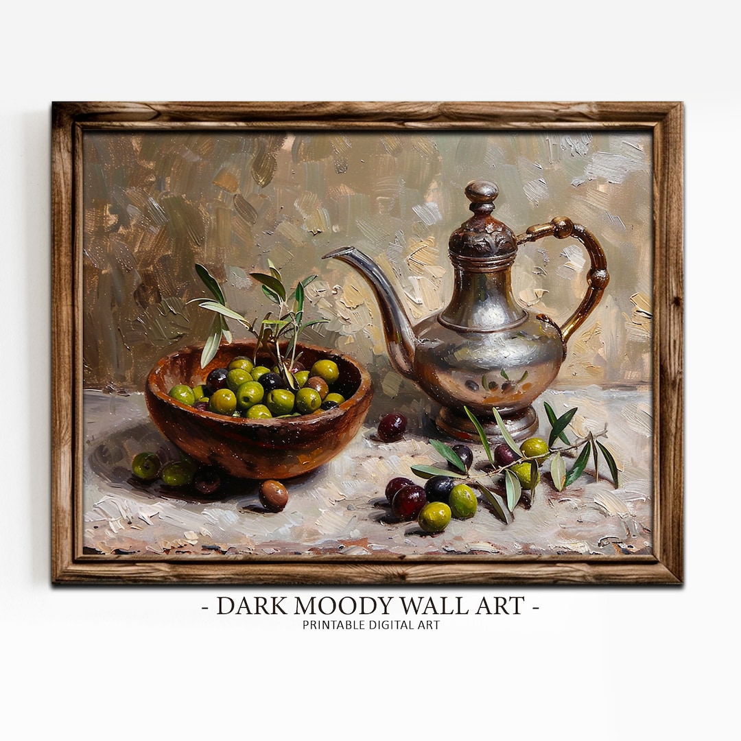 Italian Kitchen Olive Printable Wall Art, Rustic Moody Food Print ...