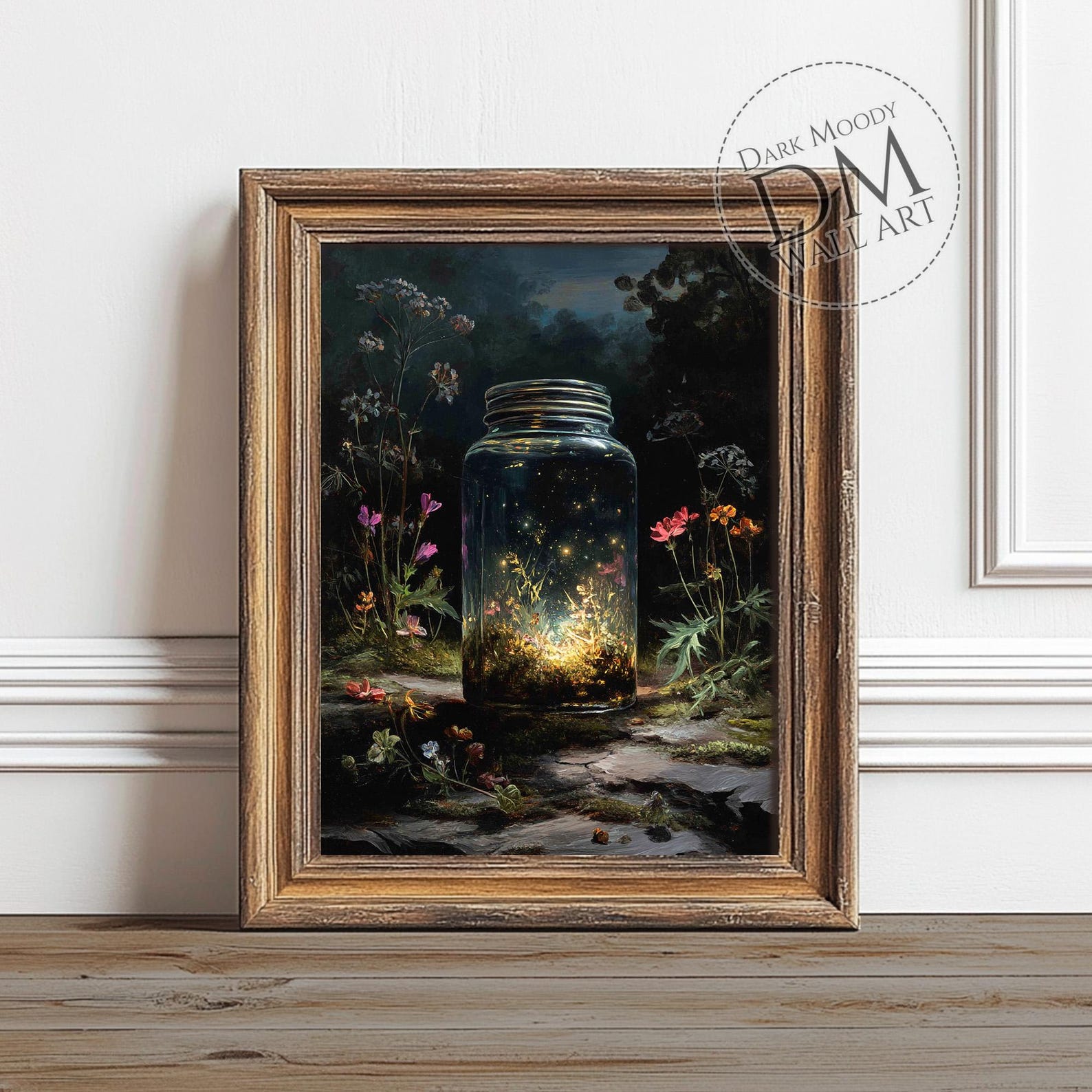 Firefly Jar Wall Art Printable, Moody Wildflower Night Print, Dark ...
