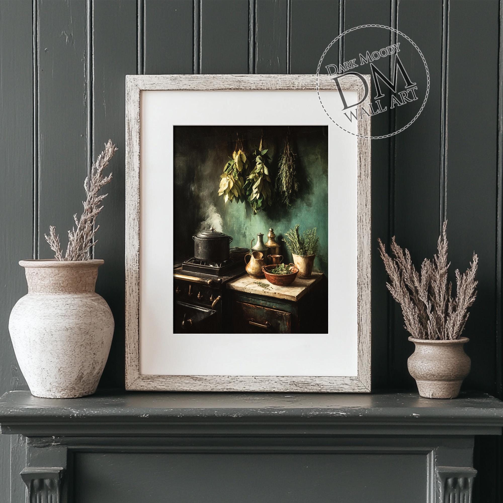 French Country Kitchen Printable Wall Art, Rustic Herbs & Copper Pot ...