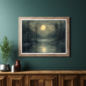 Dark Moonlight Prints, Moody Forest Landscape Painting, Dark Academia ...