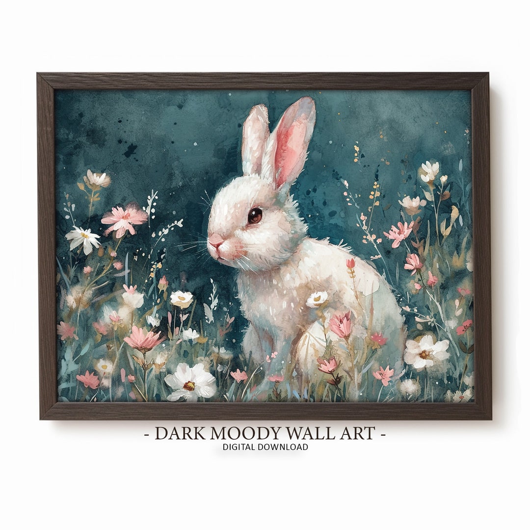 Easter Bunny Prints, Spring Printable Wall Art, Digital Dark Academia ...