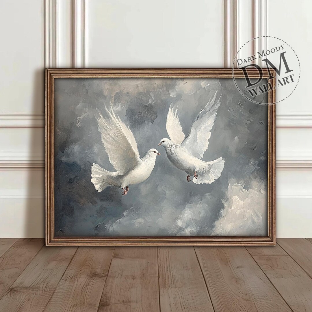 White Doves Print, Printable Vintage Wall Art, Antique Dark Academia ...
