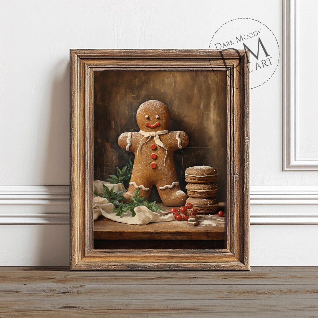 Gingerbread Man Printable Wall Art, Vintage Christmas Kitchen Print ...