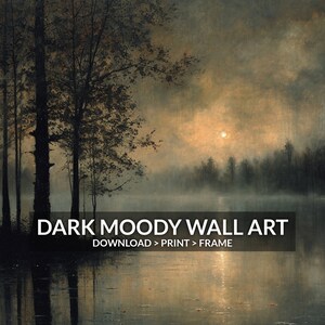 Moody Lake at Dusk Forest Landscape Digital Art Print - Etsy