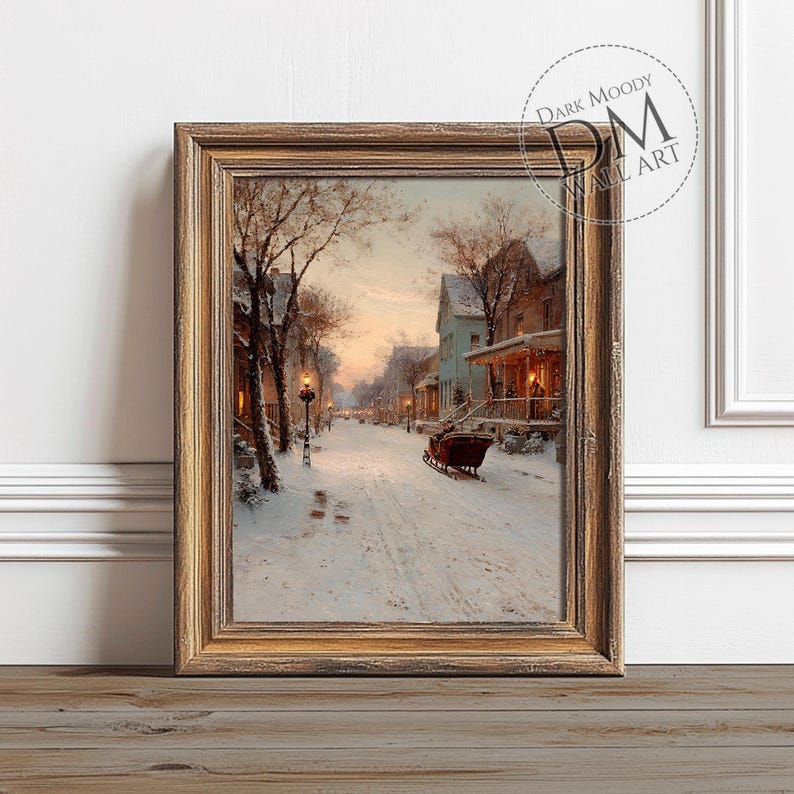 Victorian Vintage Christmas Sleigh Ride Printable Wall Art, Snowy ...