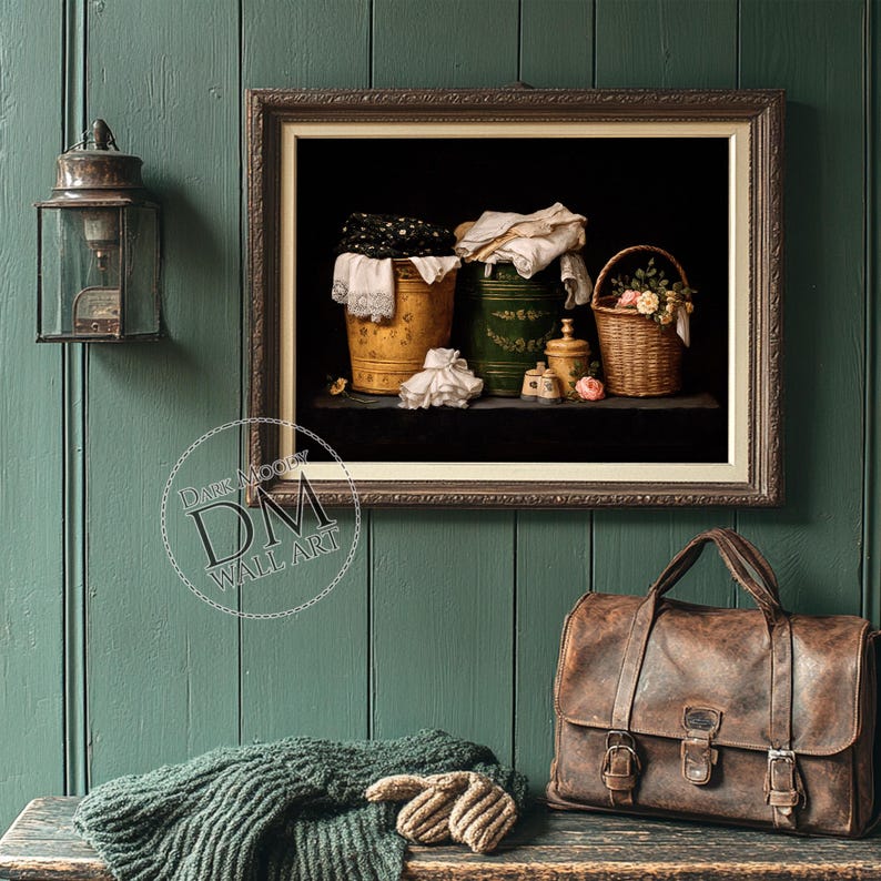 Laundry Room Decor Printable Wall Art, Vintage Buckets of Linens and ...