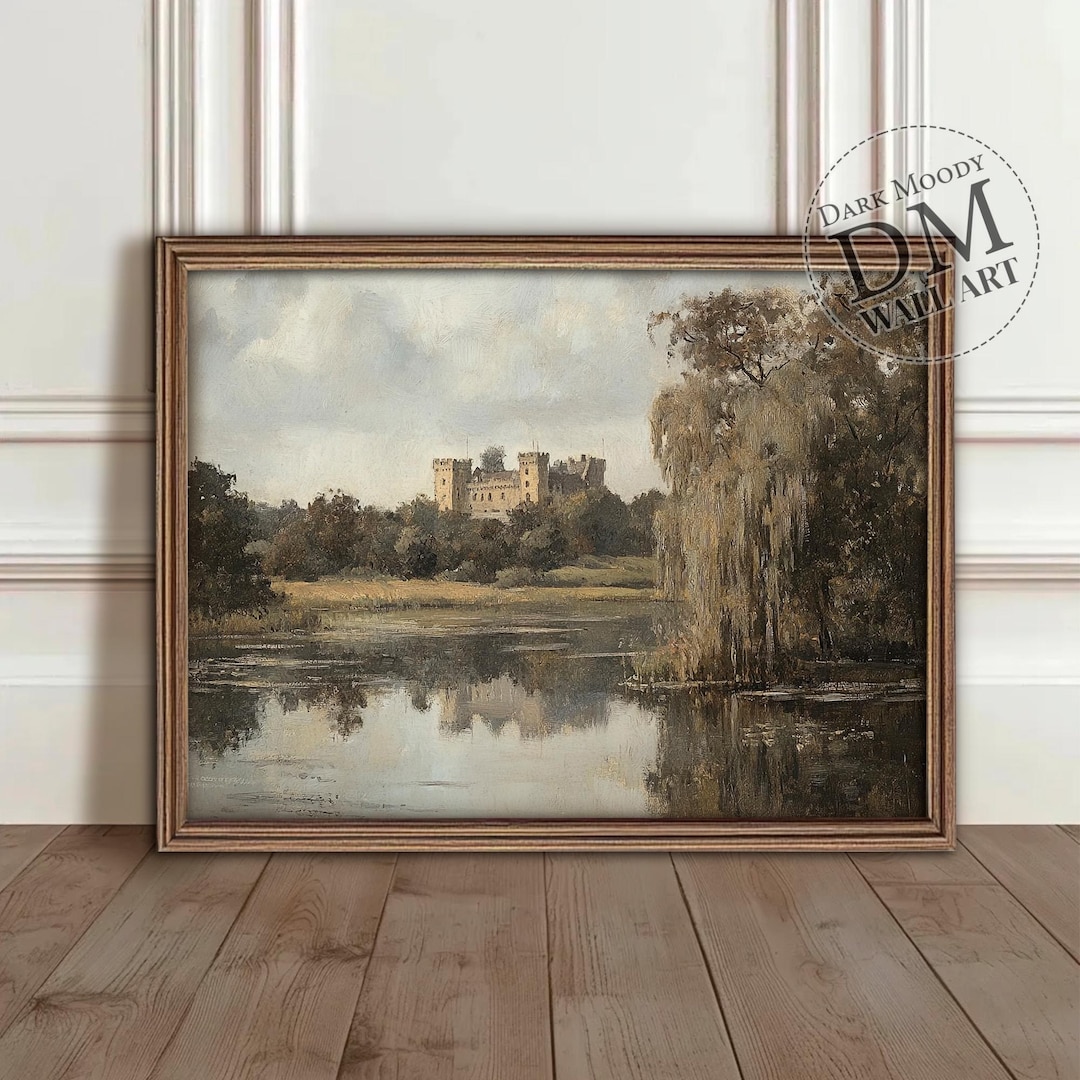 English Castle Printable Wall Art, Gothic Medieval Landscape Lake Print ...