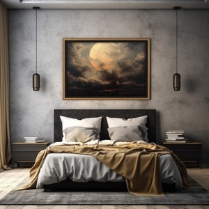 Full Moon Print, Night Moonlight Printable, Moody Decor, Dark Halloween ...