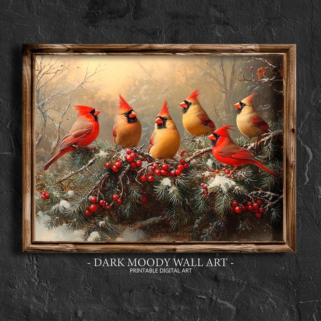 Rustic Country Cardinal Bird Winter Wall Art Digital Printable - Etsy
