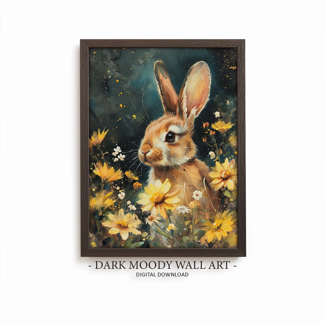 Easter Rabbit Prints, Spring Printable Wall Art, Digital Dark Academia ...