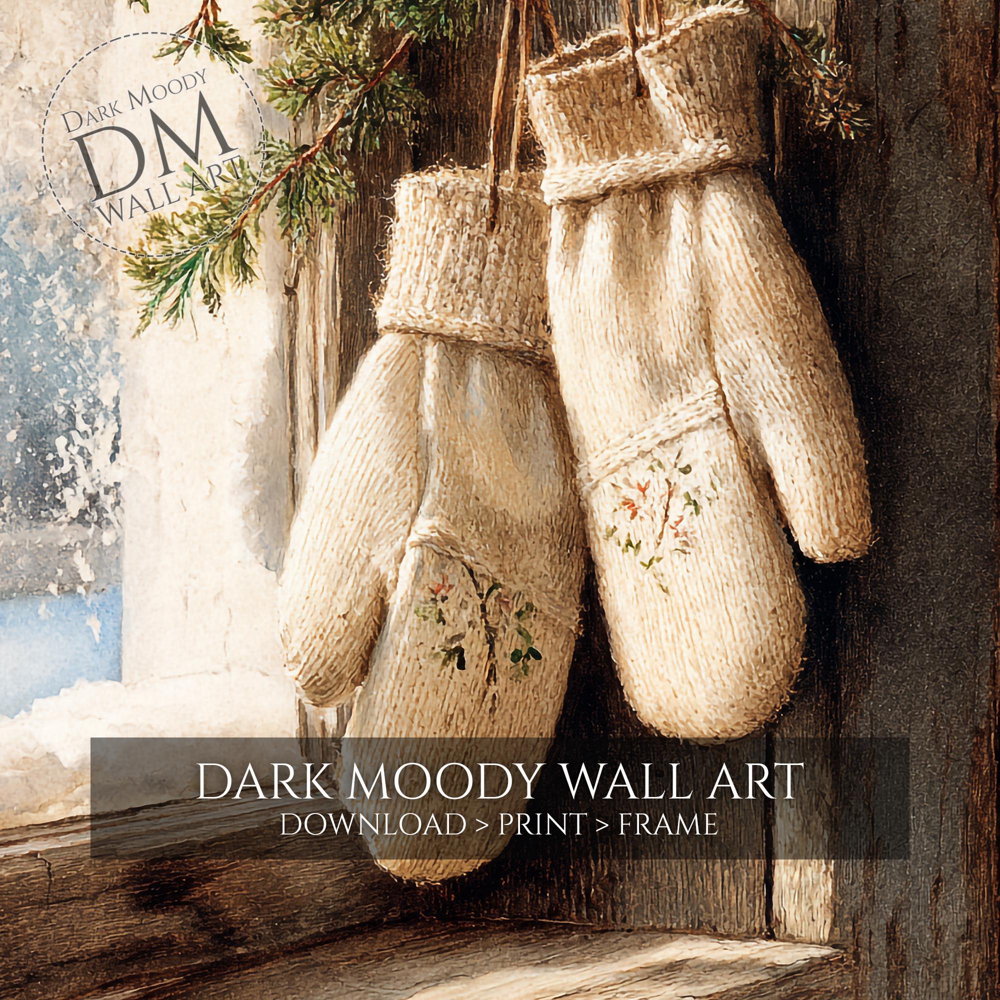 Vintage Christmas Mittens Printable Wall Art, Rustic Winter Window ...