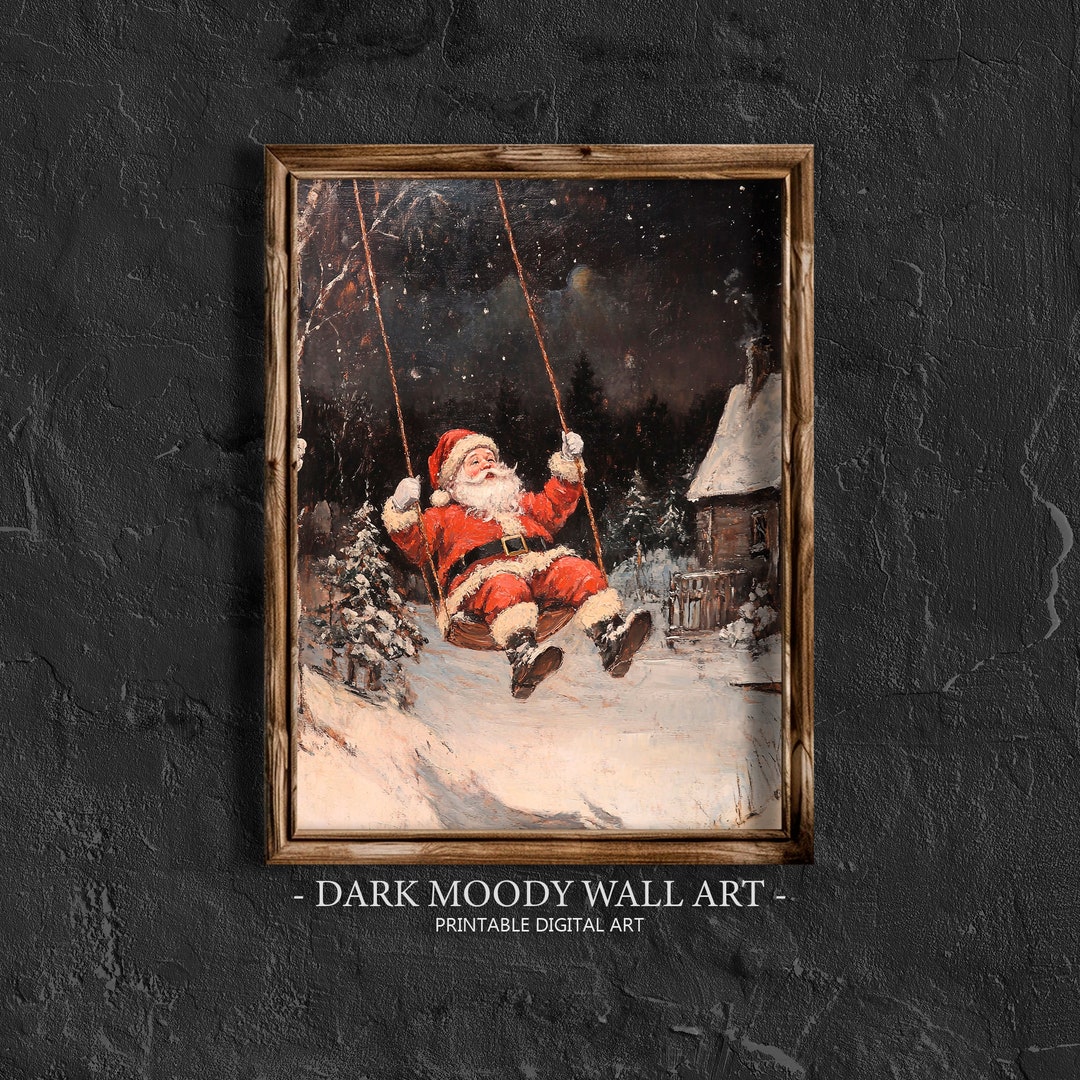 Santa Swing Print, Printable Vintage Christmas Wall Art, Funny Swinging ...