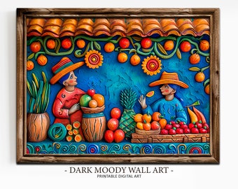 Printable Mexican Street Market Wall Art, Food Vendor Print, Colorful ...