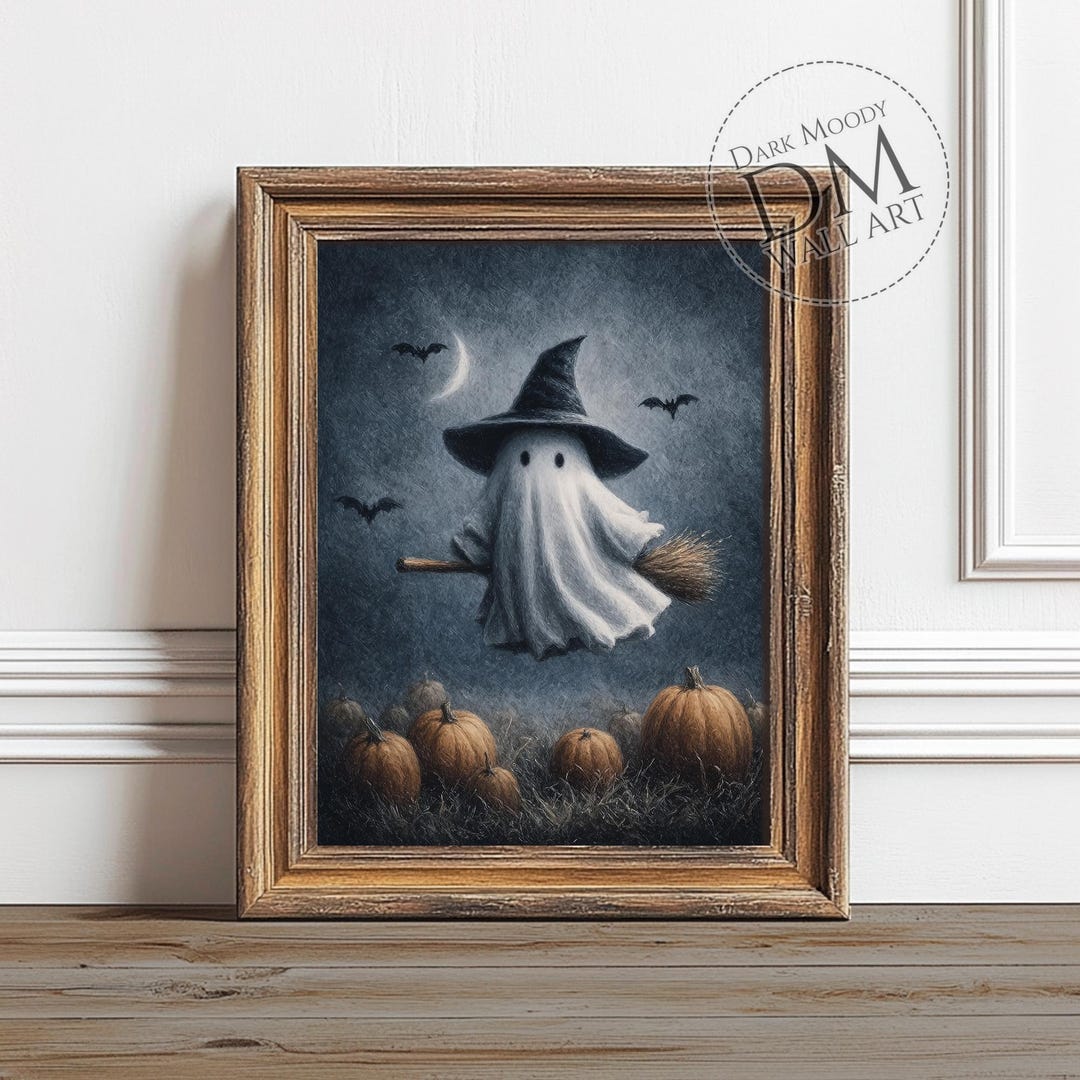 Vintage Halloween Ghost Wall Art Printable, Spooky Pumpkin Field Print ...