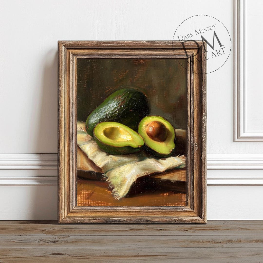 Avocado Wall Art Printable, Moody Kitchen Still Life Print, Modern ...