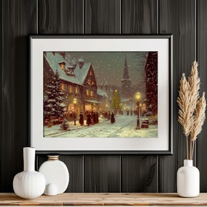 Vintage Christmas Village Printable Wall Art, Victorian City Town ...