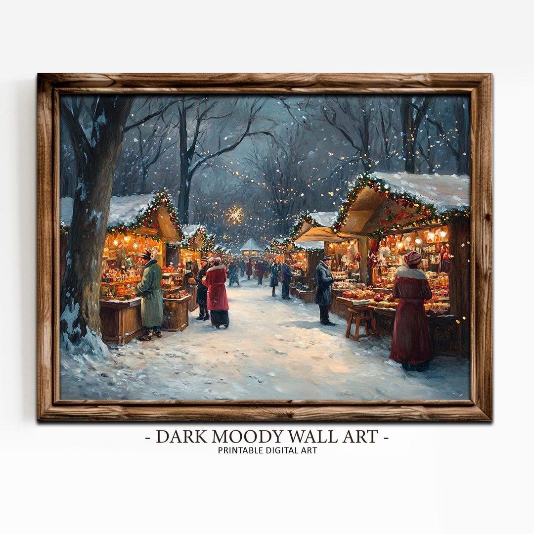 Victorian Christmas Market Print, Printable Vintage Town Scene Wall Art ...