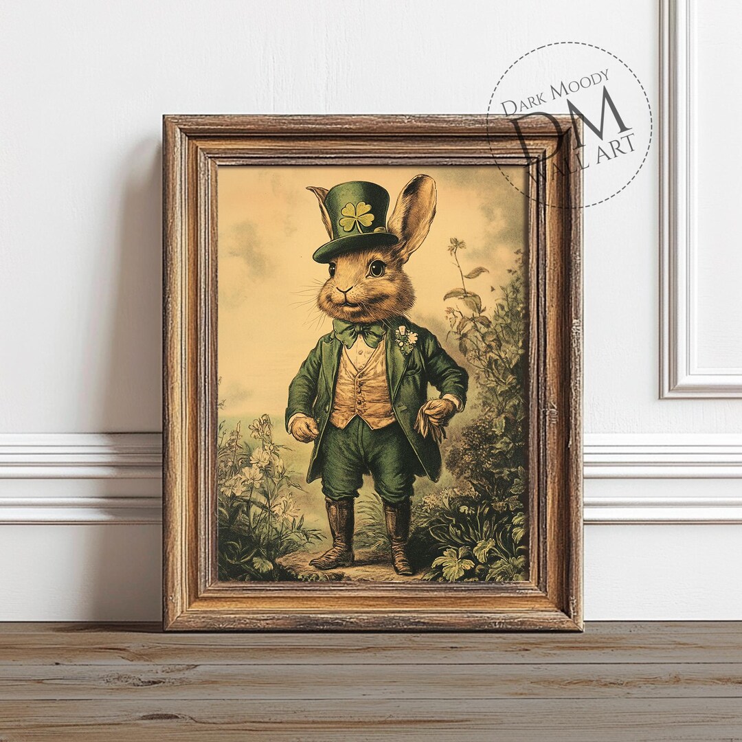 Irish Rabbit Printable Wall Art, St Patrick’s Day Animal Print, Vintage ...