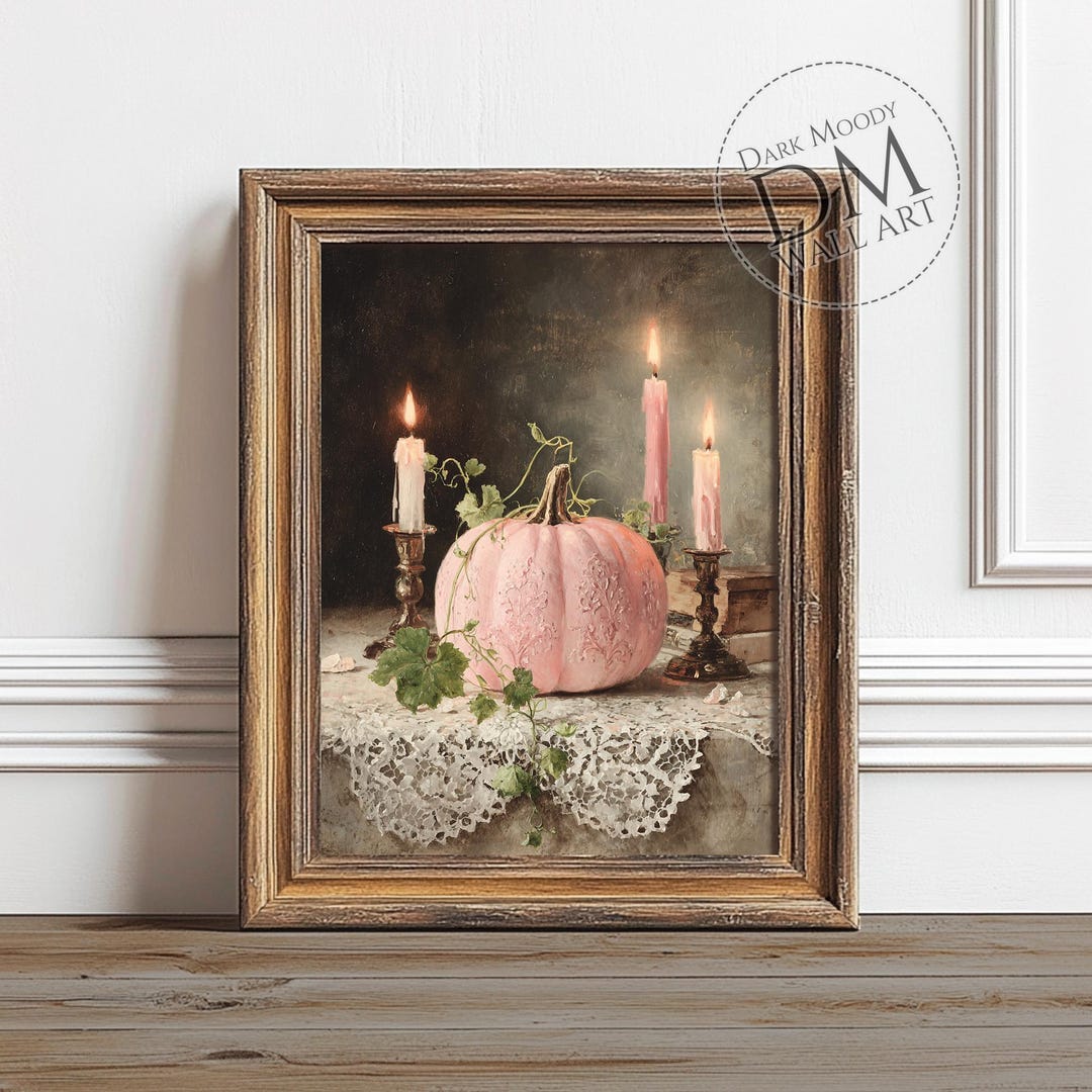 Pink Pumpkin Halloween Printable Wall Art, Gothic Candle Lace Print ...
