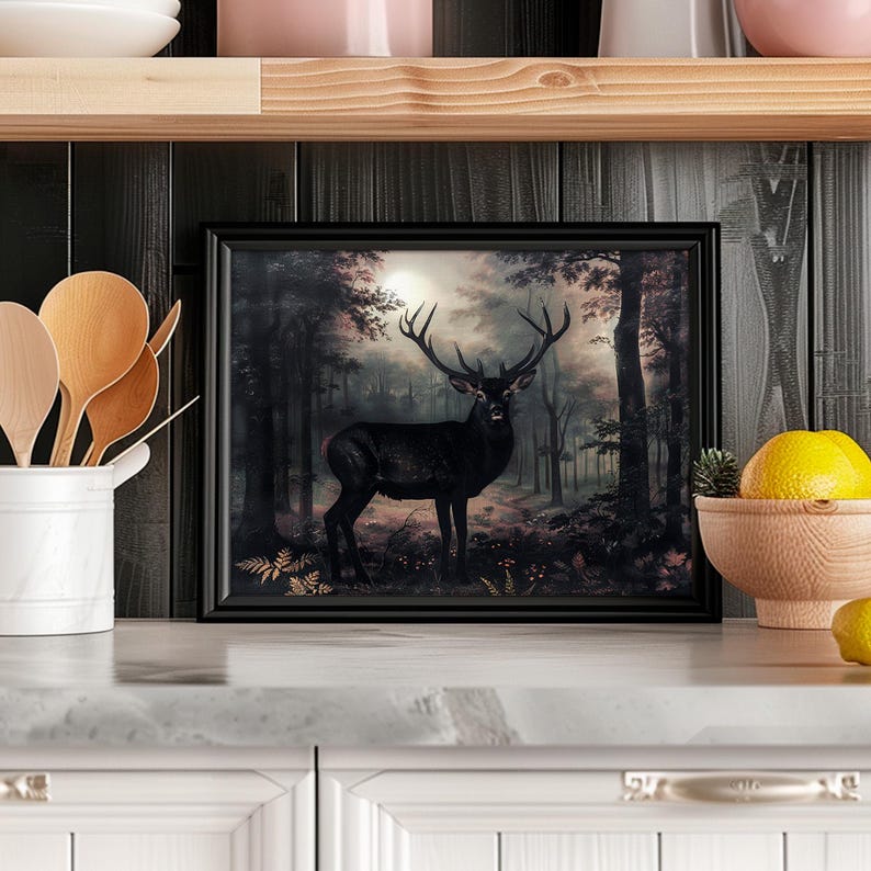 Stag Printable Wall Art, Gothic Woodland Animal Print, Digital Download ...