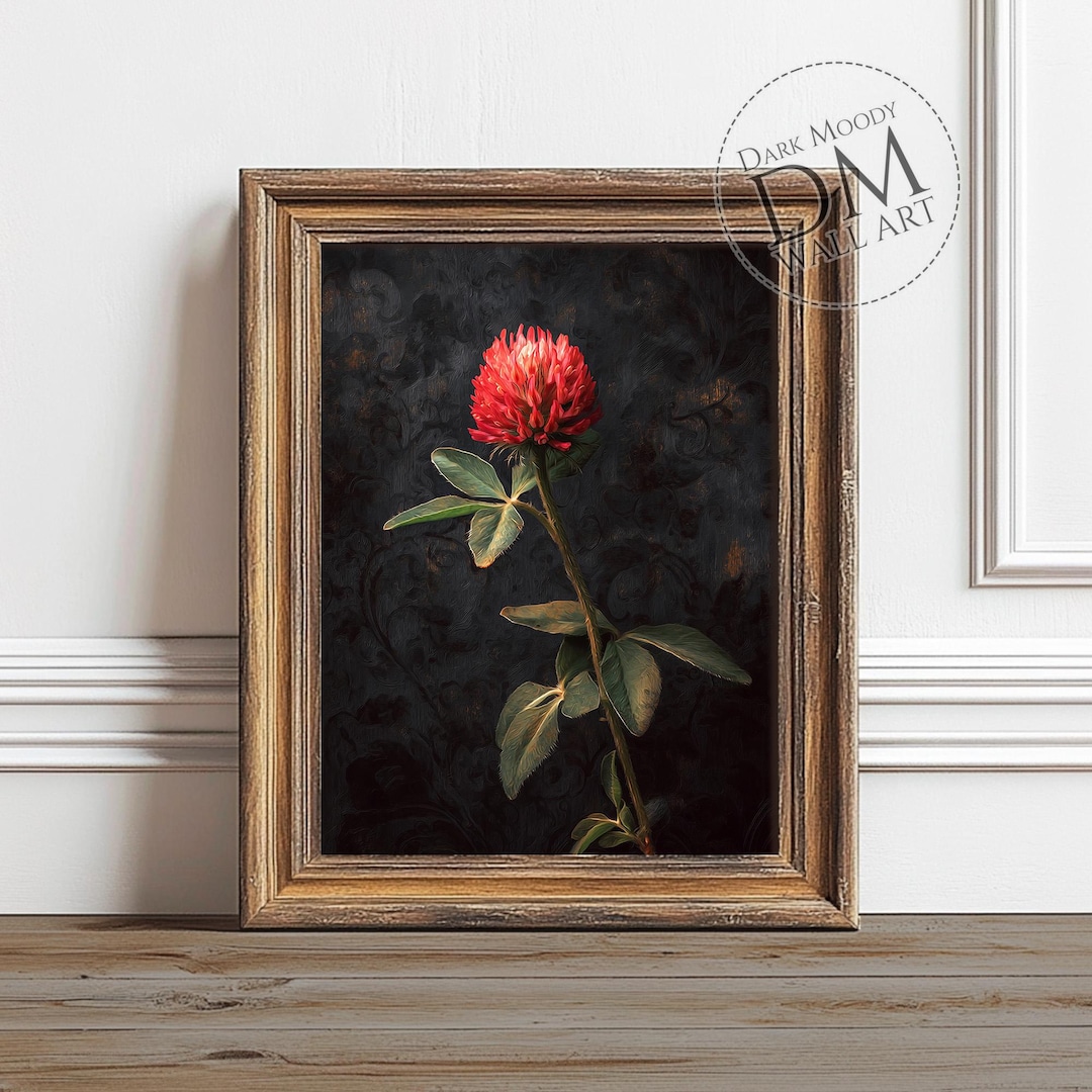 Red Clover Flower Wall Art Printable, Moody Botanical Print, Dark ...