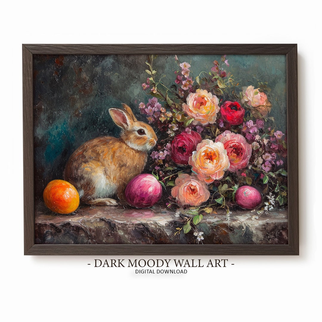 Easter Bunny Prints, Spring Printable Wall Art, Digital Dark Academia ...