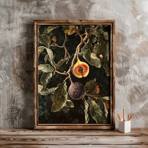 Vintage Fig Print, Printable Fruit Wall Art, Moody Fig Tree Painting ...