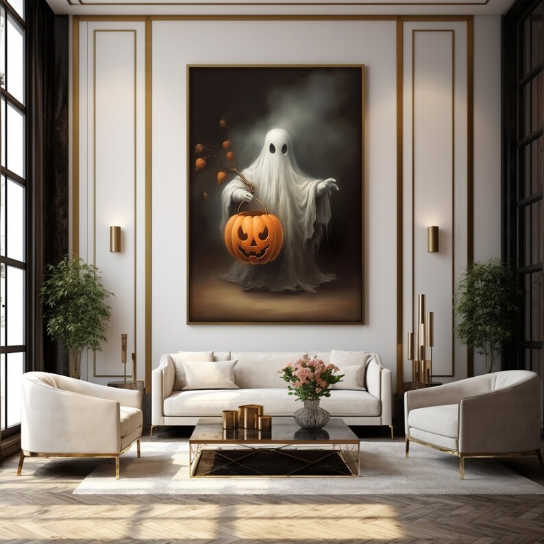 Geist mit Kürbis Korb Gemälde, Spuk Poster, Gruseliges Halloween Dekor ...