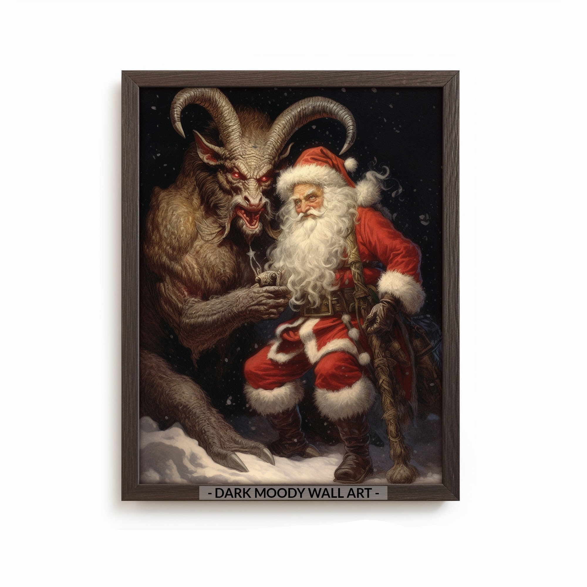 Santa Claus and Krampus Print, Vintage Creepy Holiday Season Art ...