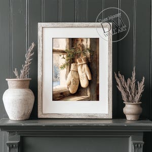 Vintage Christmas Mittens Printable Wall Art, Rustic Winter Window ...