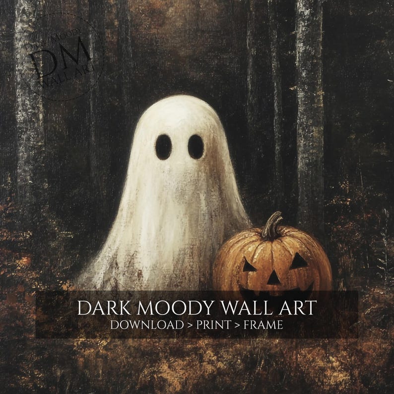 Ghost and Pumpkin Printable Wall Art, Gothic Halloween Haunted Forest ...