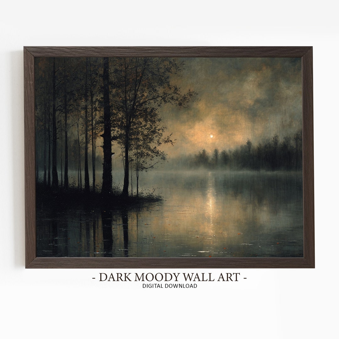 Moody Lake at Dusk Forest Landscape Digital Art Print - Etsy