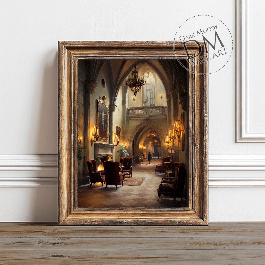 Gothic Castle Interior Hallway, Printable Dark Moody Wall Art, Vintage ...
