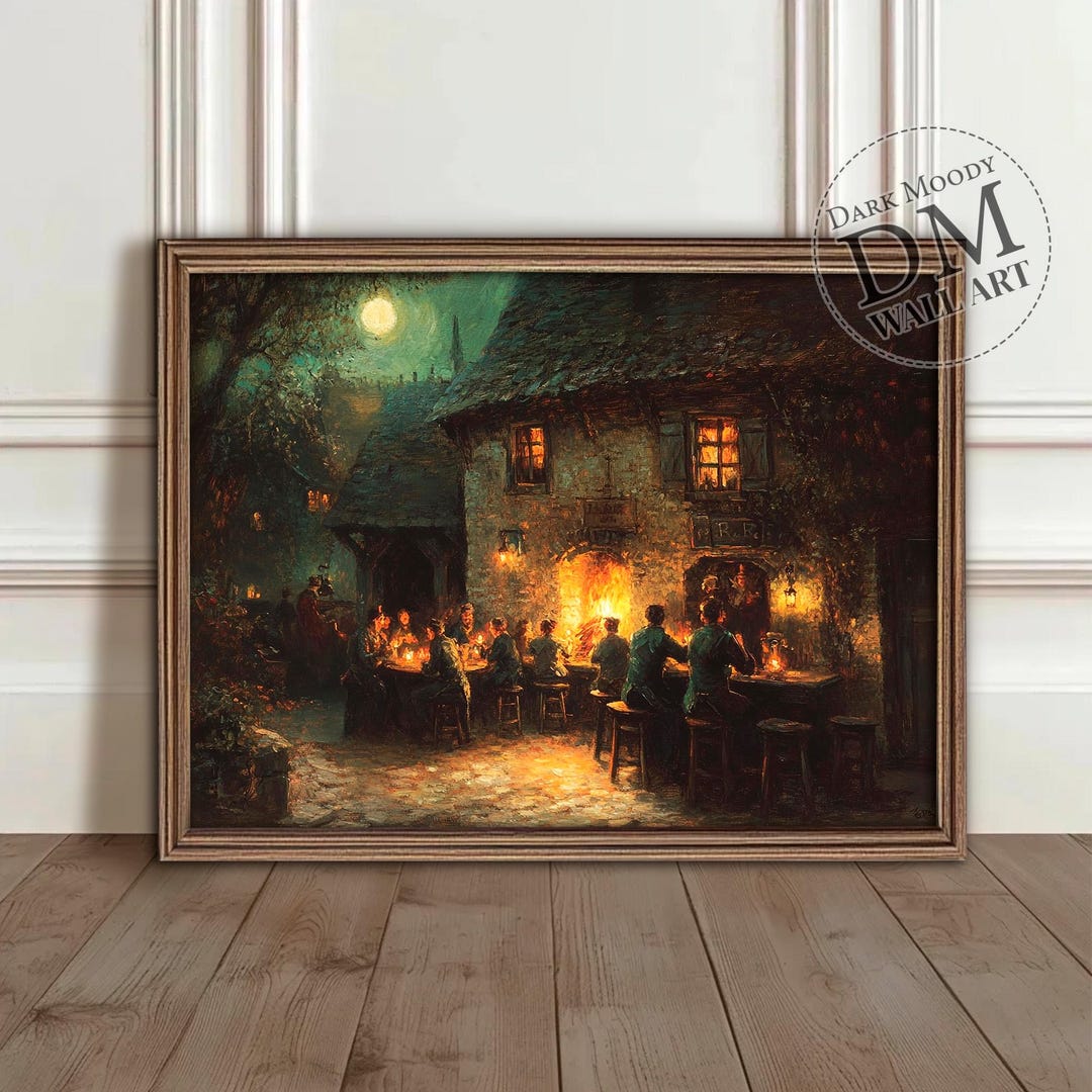 Irish Tavern Scene Printable Wall Art, Gothic Pub Night Print, Vintage ...