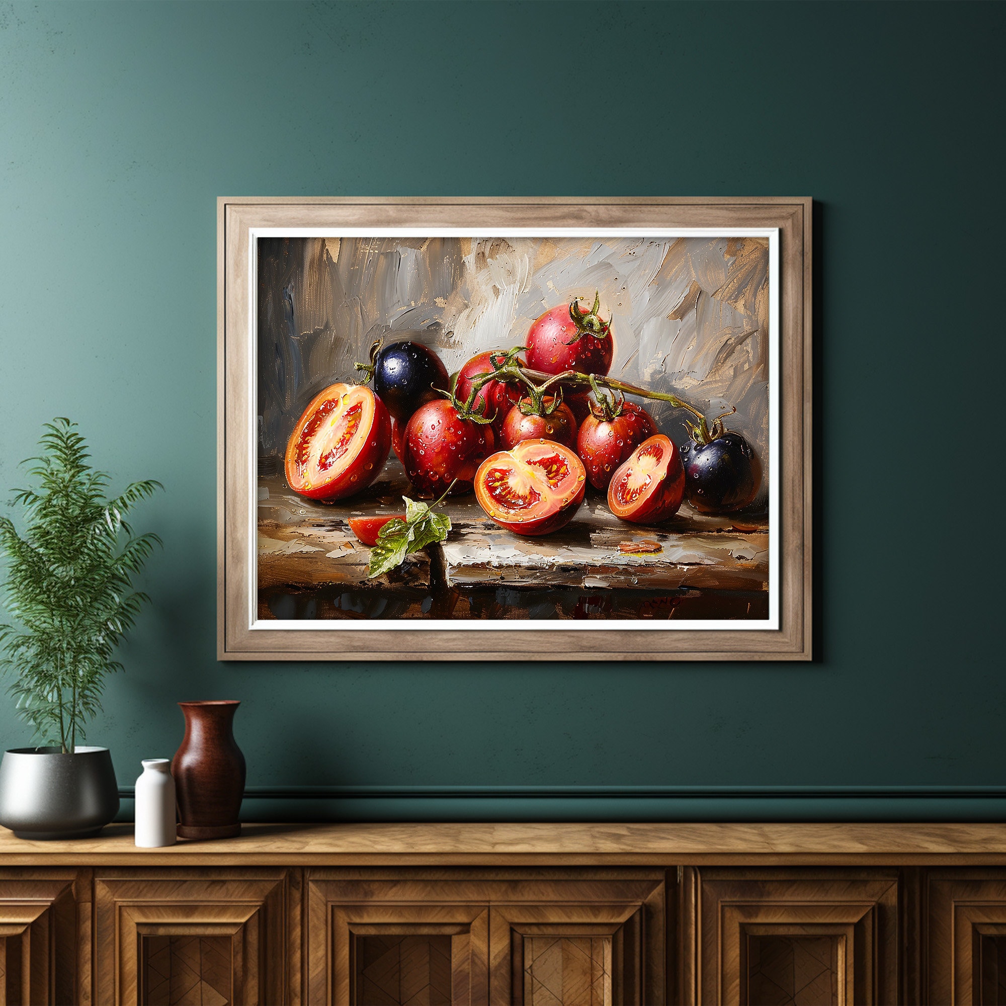 Tomato Painting, Dark Moody Art, Kitchen Still Life Print, Printable ...