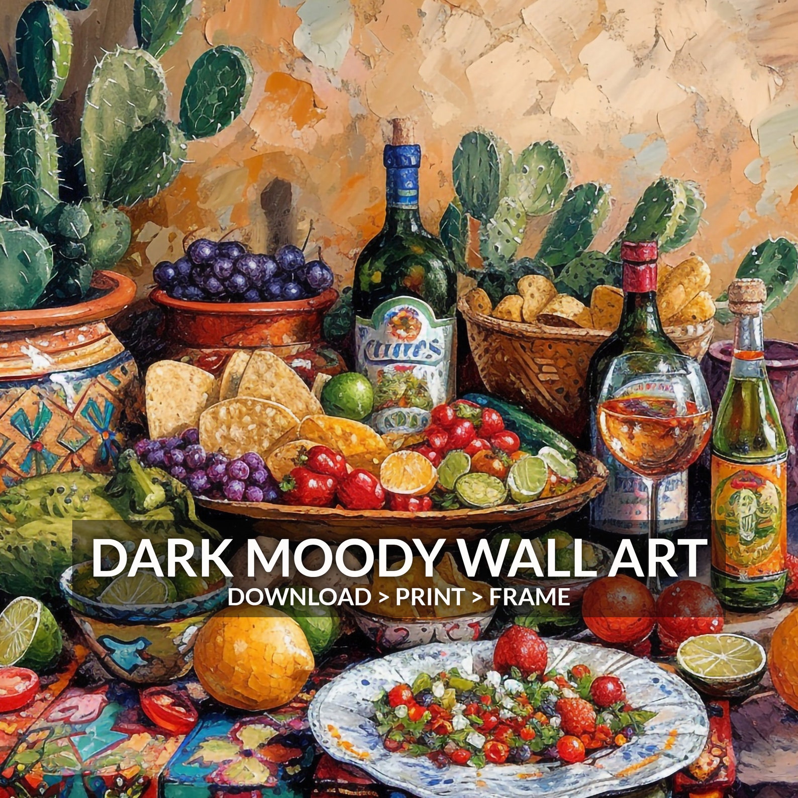 Mexican Fiesta Printable Wall Art, Rustic Food and Drink Still Life ...
