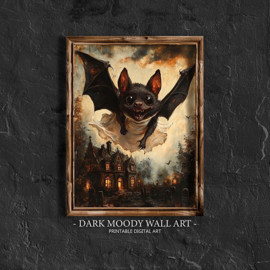Vintage Gothic Bat Wall Art Halloween Dark Cottagecore Decor Print - Etsy