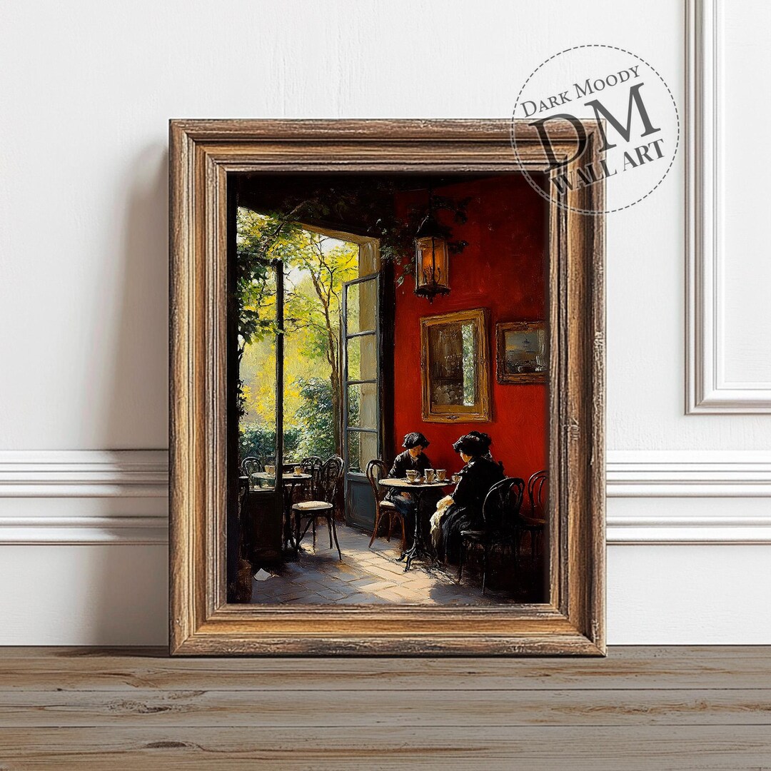 Vintage Victorian Cafe Scene Printable Painting, Dark Moody French Wall ...