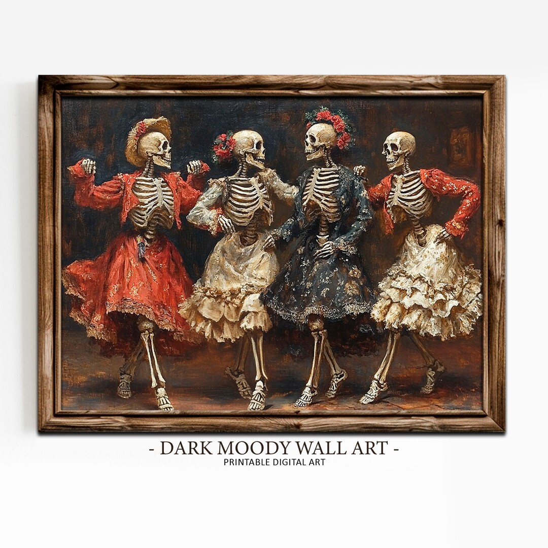 Printable Dia De Los Muertos Skeleton Folklore Dancers Print, Vintage ...