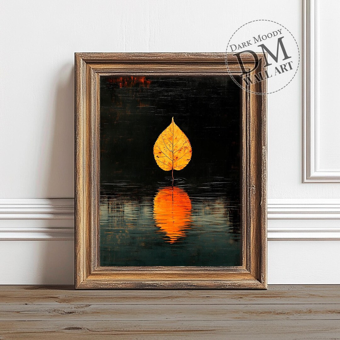 Single Leaf Floating in Water Printable Dark Moody Wall Art, Vintage ...
