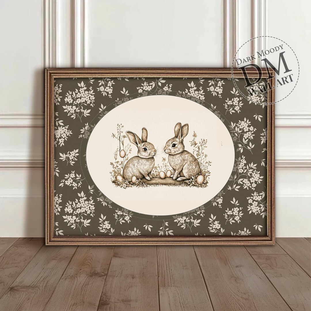 Vintage Rabbit Painting Printable Antique Bunnies Print, Rustic Easter ...