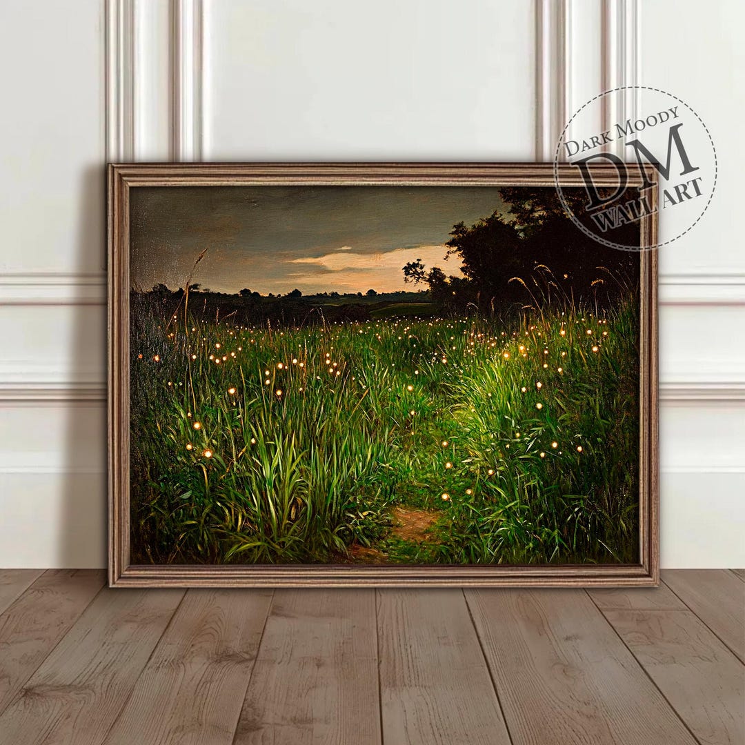 Firefly Field Printable Dark Moody Wall Art, Vintage Twilight Lightning ...