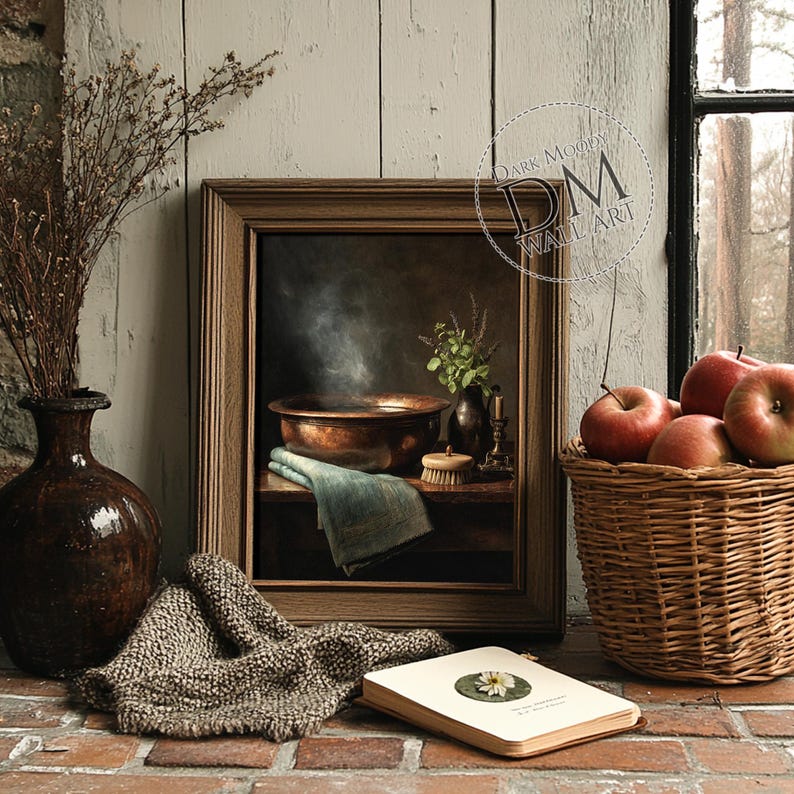 Bathroom Decor Printable Wall Art, Vintage Copper Basin With Candle ...