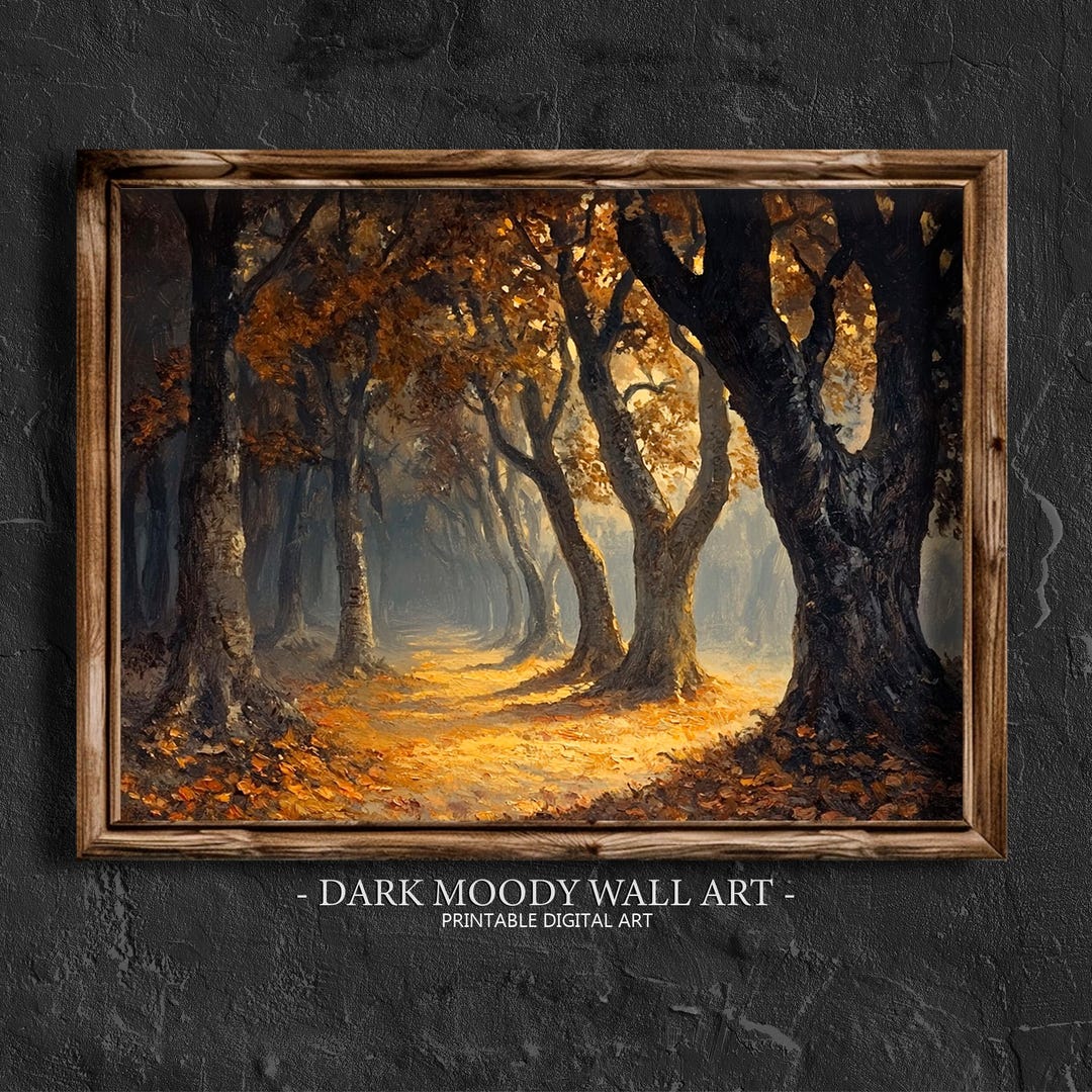 Fall Trees Prints, Printable Fall Forest Wall Art, Moody Autumn ...